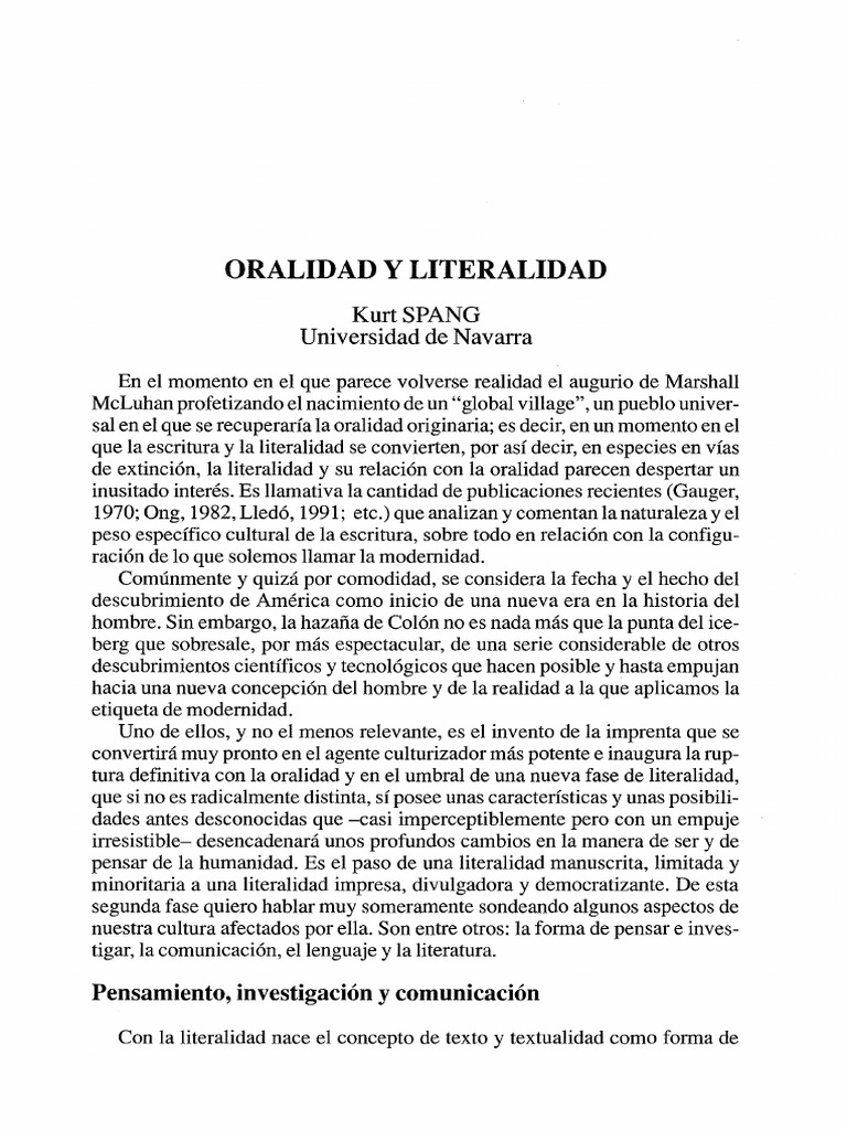 Oralidad y Literalidad en la Modernidad | PDF | Pensamiento | Teatro