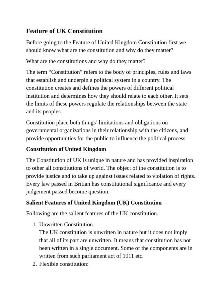 Key Features of the UK Constitution | PDF | Constitution | Constitution ...