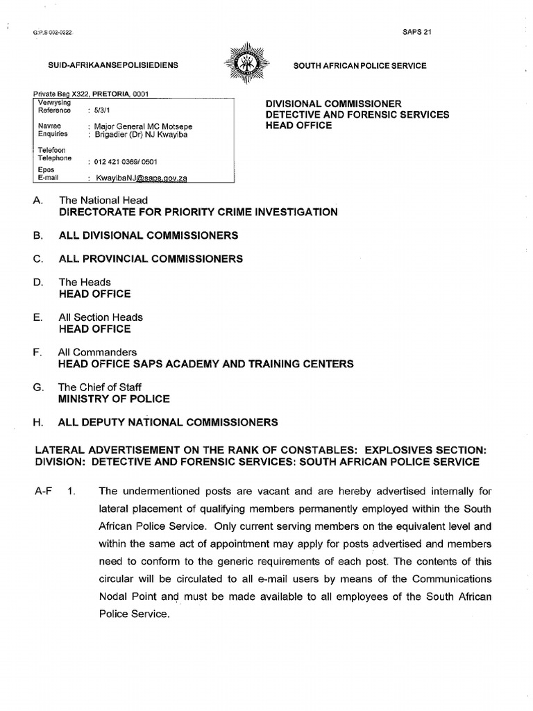 LATERAL ADVERTISEMENT - DIVISION DETECTIVE AND FORENSIC SERVICES | PDF