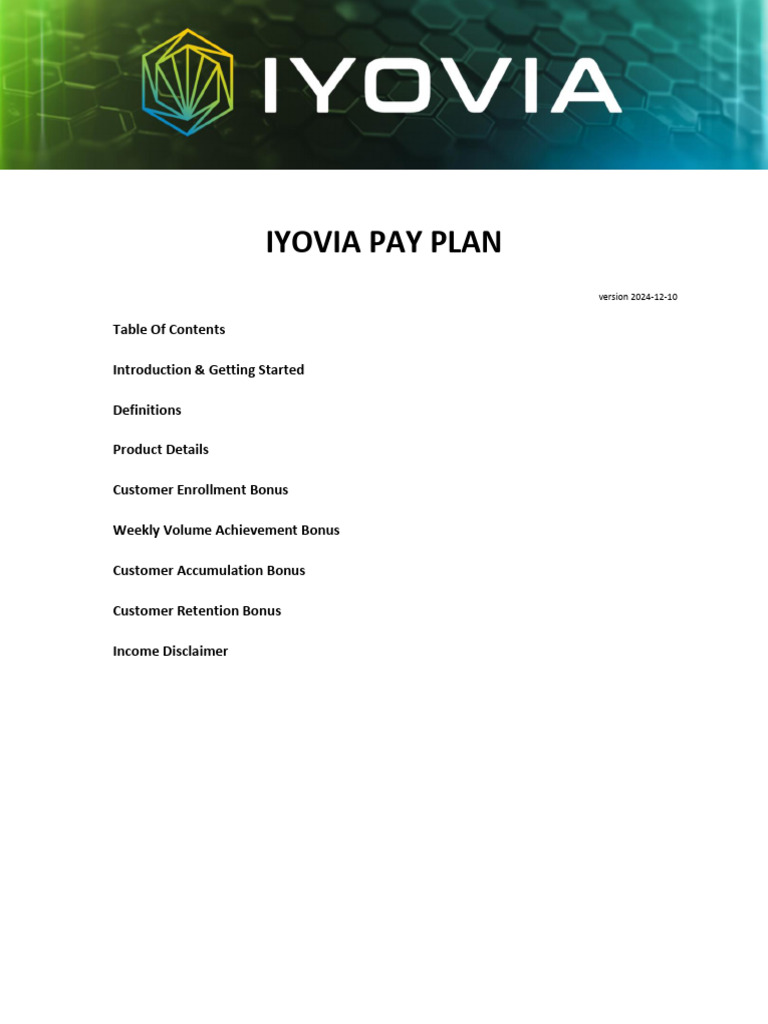 IYOVIA Pay Plan Overview 2024 | PDF | Subscription Business Model | Expense