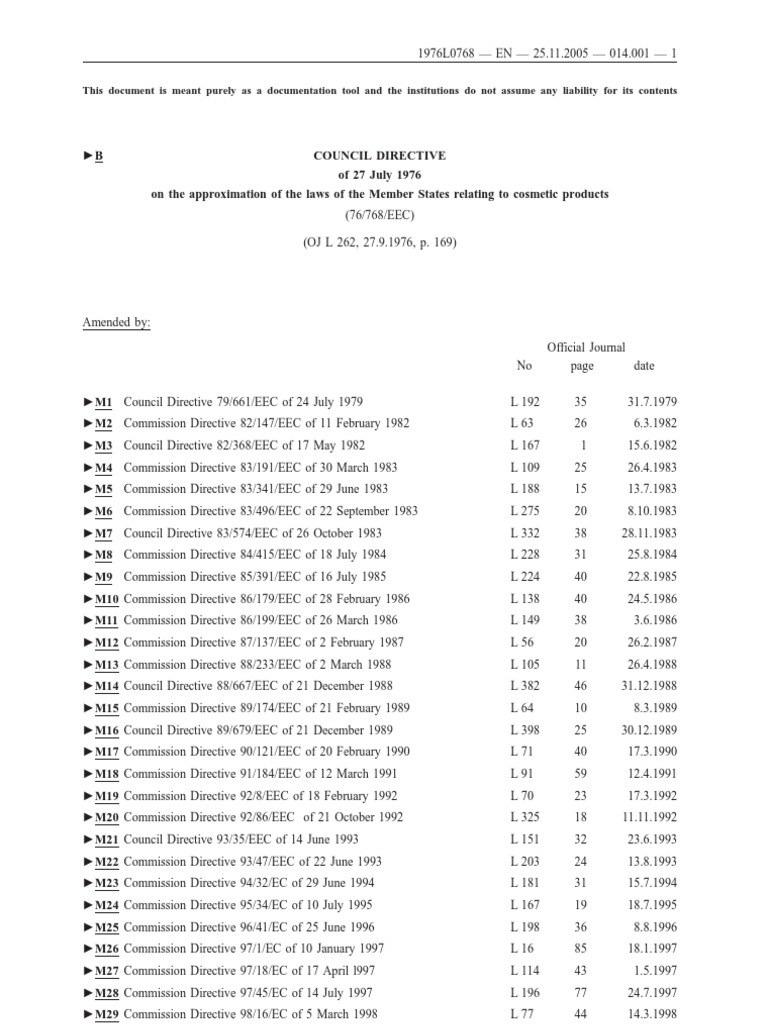 76 768 EEC (Cosmetic Directive) | PDF | Cosmetics | European Economic ...