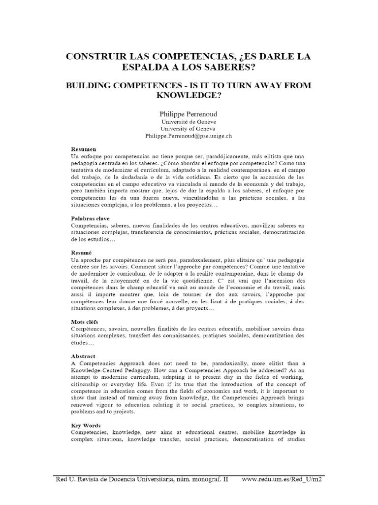 CONSTRUIR LAS COMPETENCIAS, ¿ES DARLE LA ESPALDA A LOS SABERES_ | PDF