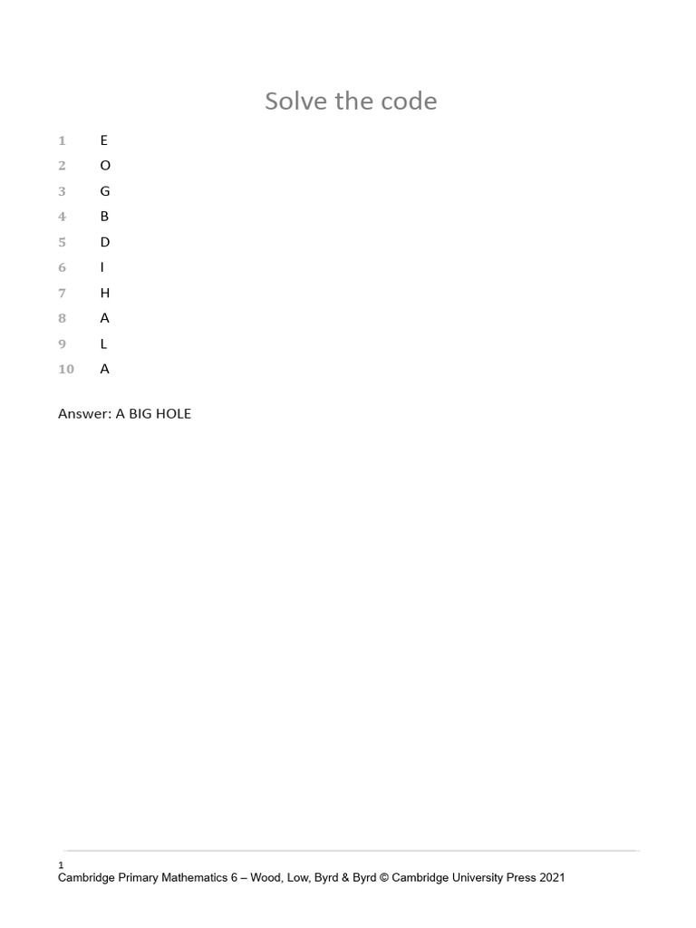 Solve the code - answer key.docx | PDF