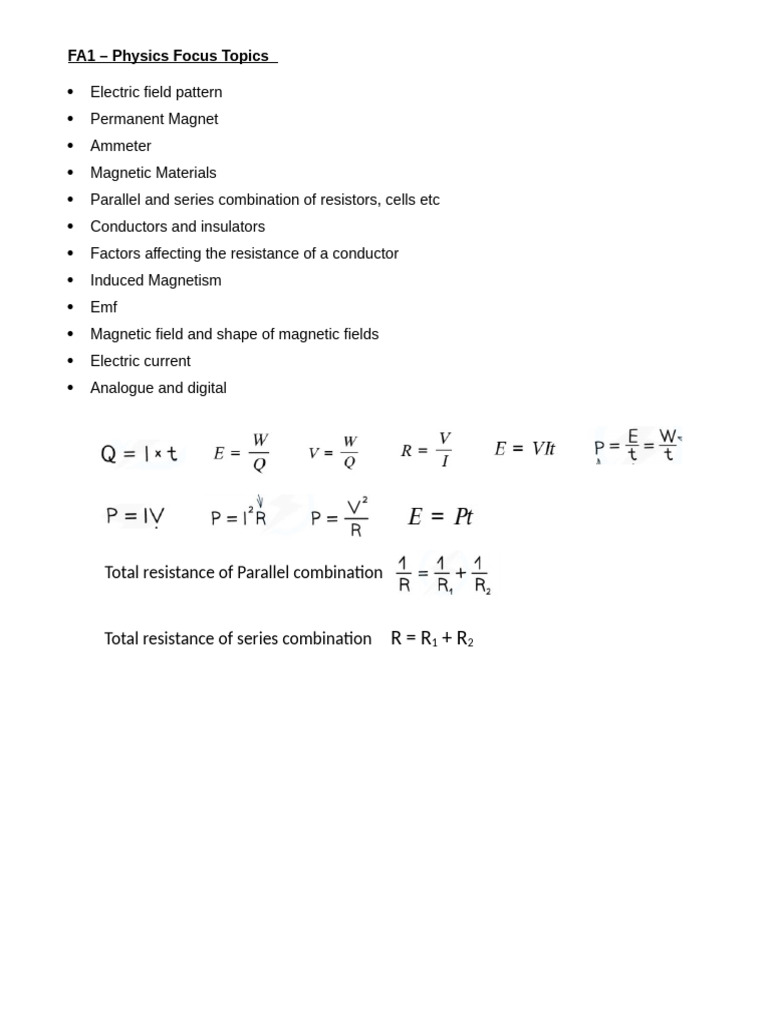 FA1 Physics Focus Topics | PDF
