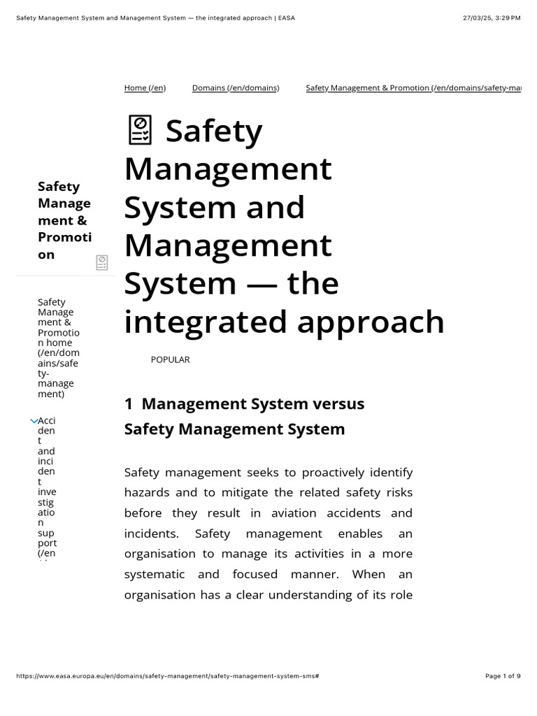 Safety Management System and Management System - The Integrated ...