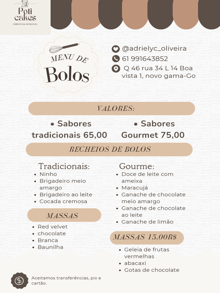 Menu de Bolos Confeitaria Moderno Rosa Marrom a4.PDF | PDF