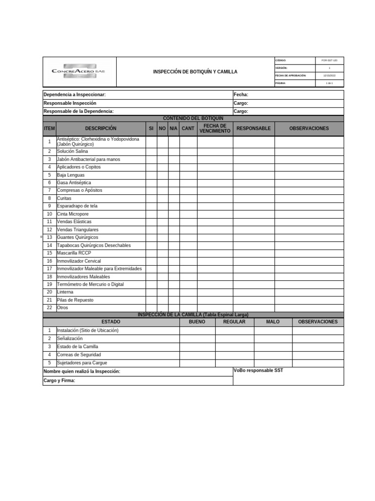Es-Sig-Rg-24 Inspeccin Botiquin y Camilla | PDF