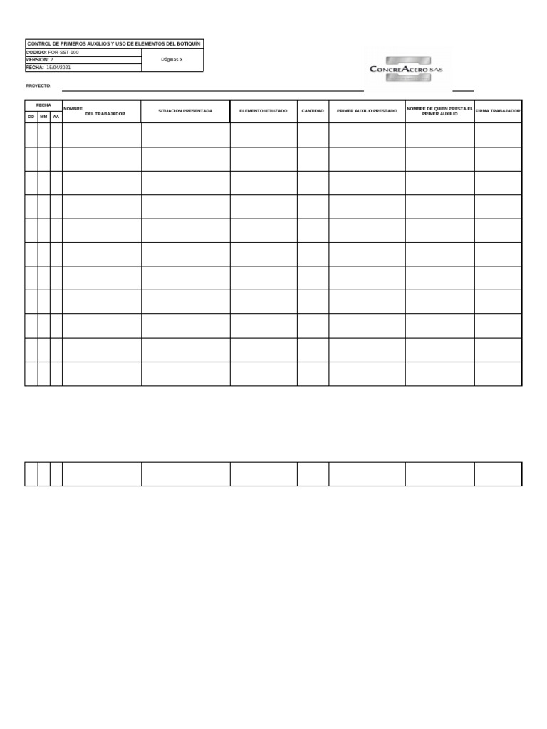 For-Sst-100 Formato Control de Elementos de Botiquin | PDF