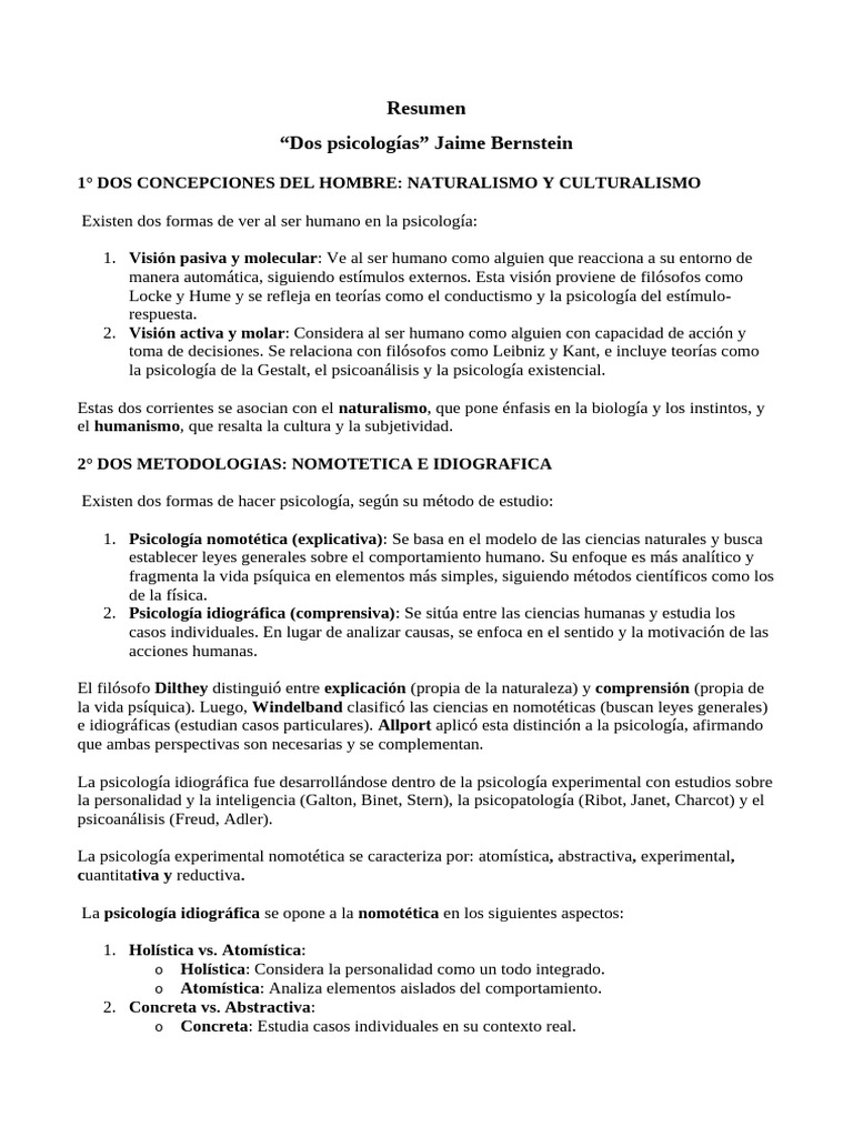 Dos Psicologias ! Jaime Bernstein | PDF | Sicología | Experimentar