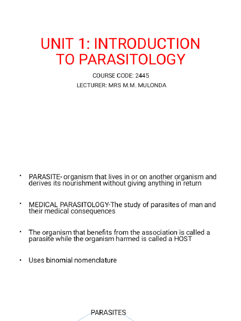 UNIT 1. INTRODUCTION TO PARASITOLOGY - Phoenix | PDF