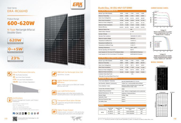 ERA Solar 620W Bifacial Panel Datasheet | PDF | Manufactured Goods ...