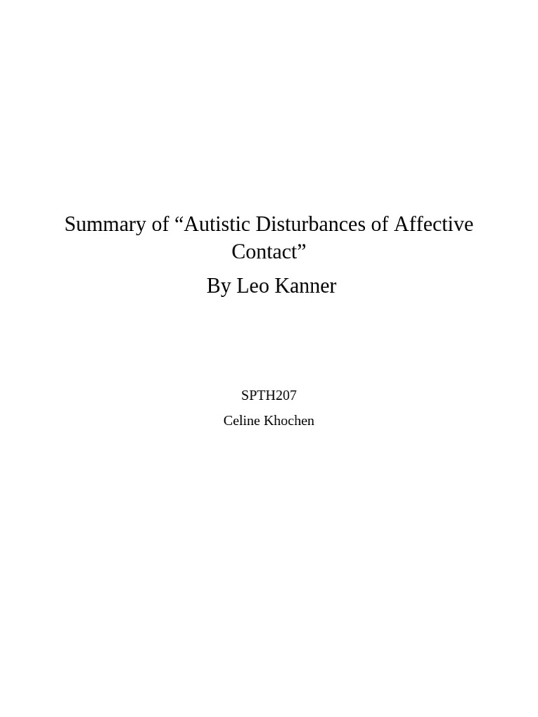 Autism Article (Kanner) Summary | PDF | Autism | Psychology