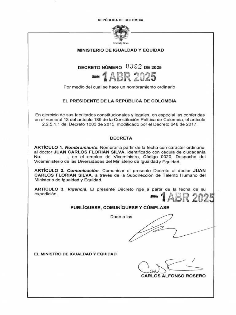 Decreto 0392 Del 1 de Abril de 2025 | PDF
