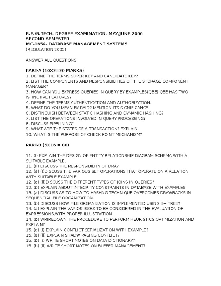 Database Management Systems Exam Questions | PDF