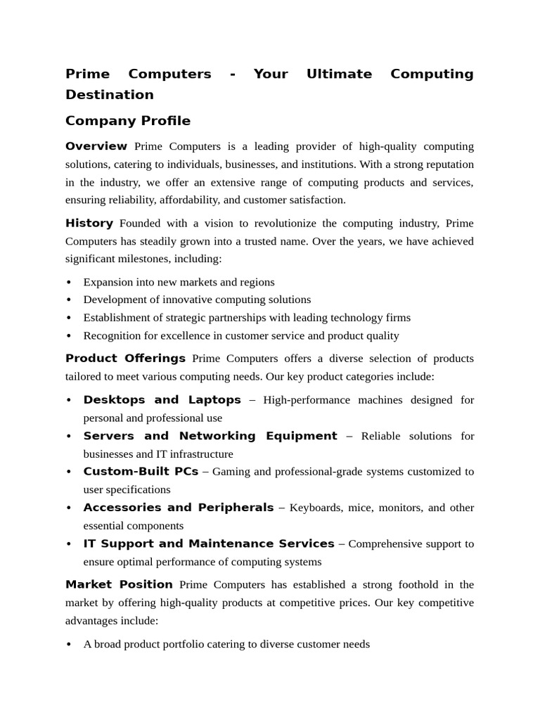 Prime Computers - Your Ultimate Computing Destination | PDF | Customer ...