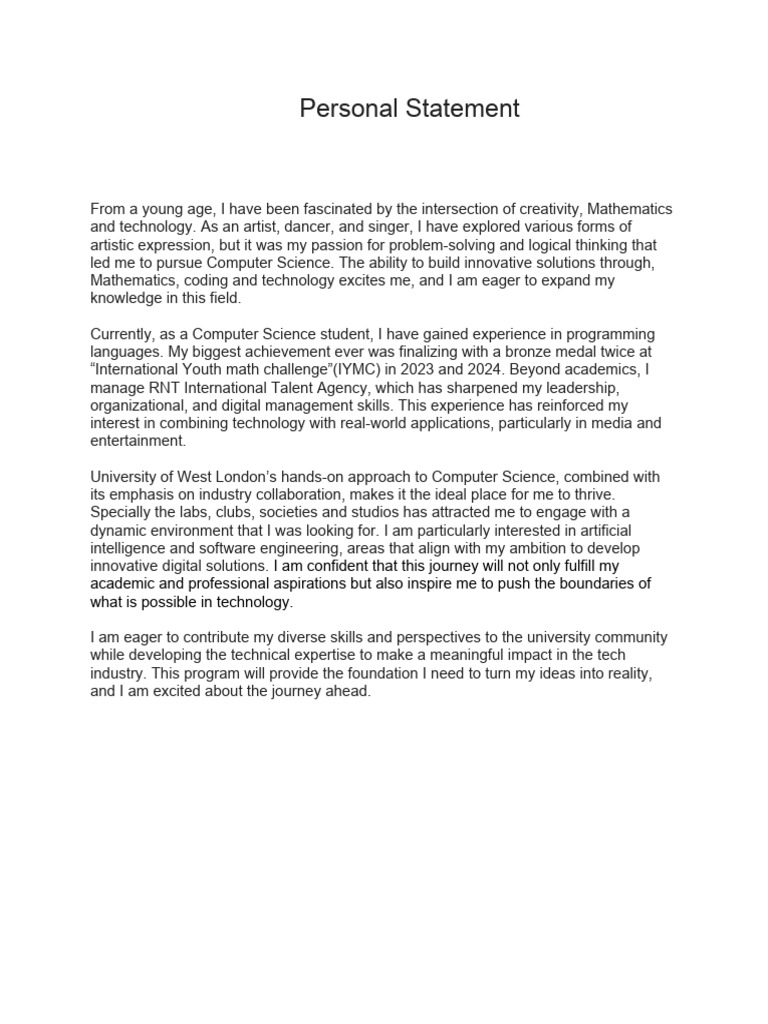 Personal Statement Fo UWL | PDF