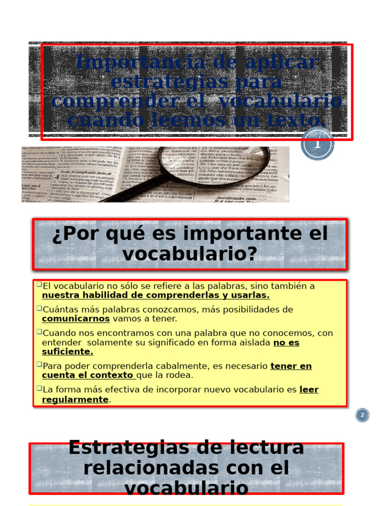 Importancia de Aplicar Estrategias para Comprender El Vocabulario | PDF ...