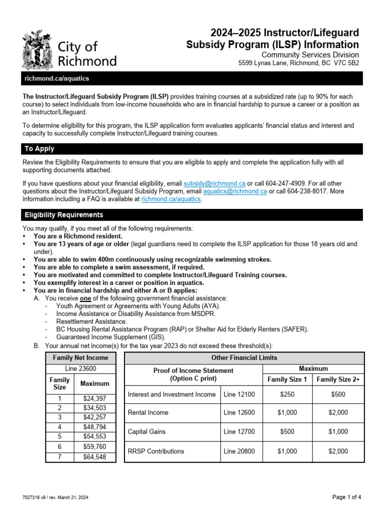 Instructor Lifeguard Subsidy Program Application Form66379-2 | PDF