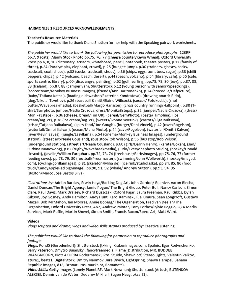 Harmonize 1 Resources Acknowledgements | PDF