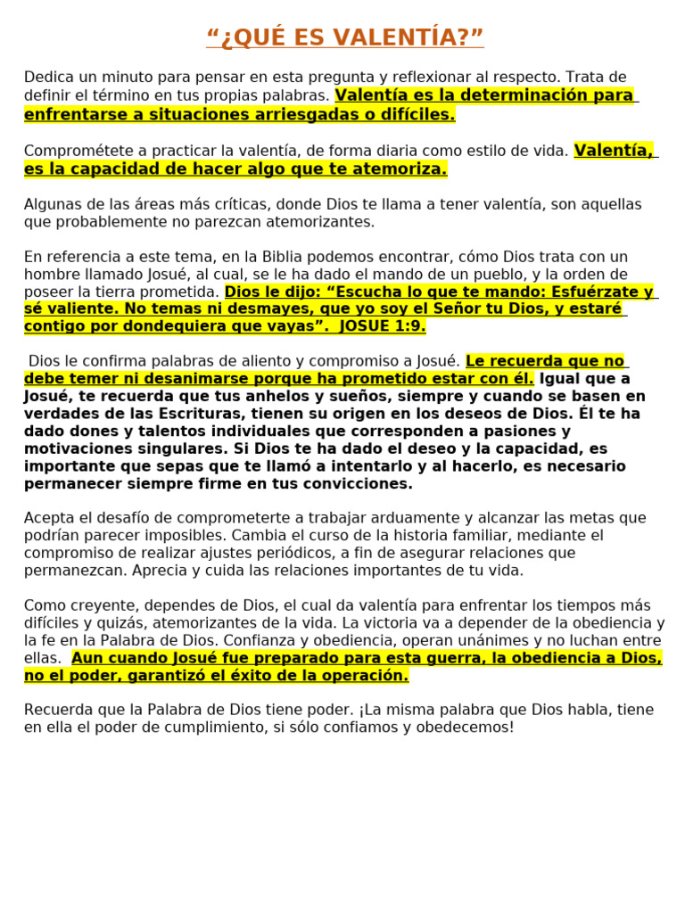 Significado y valentía en la Biblia | PDF