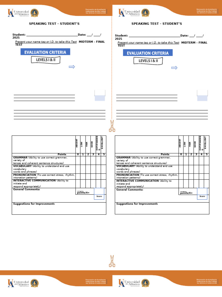 Student Speaking Test Grading Chart | PDF | Languages | Foreign ...