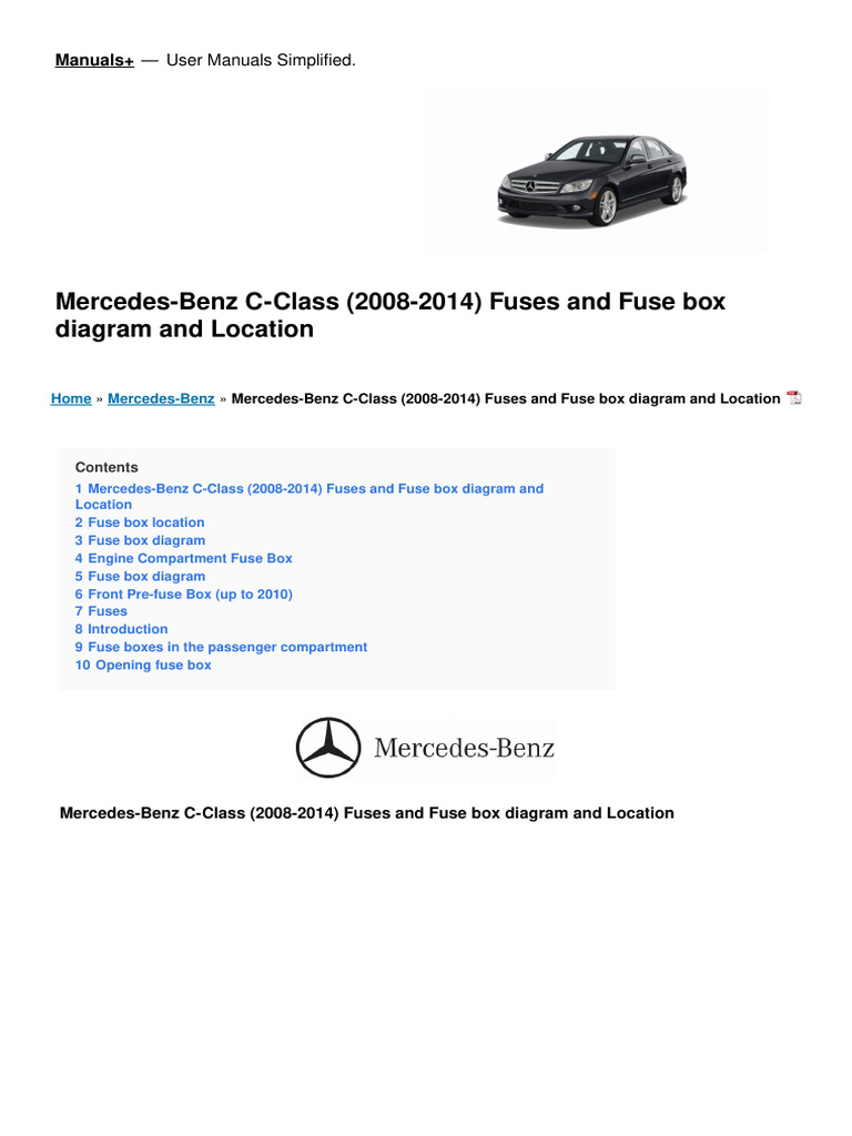 Mercedes Benz C Class 2008 2014 Fuses and Fuse Box Diagram and Location ...