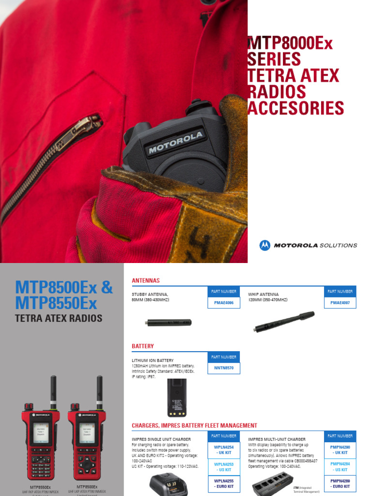 MTP8500Ex TETRA Accessories Catalogue | PDF | Battery Charger | Microphone