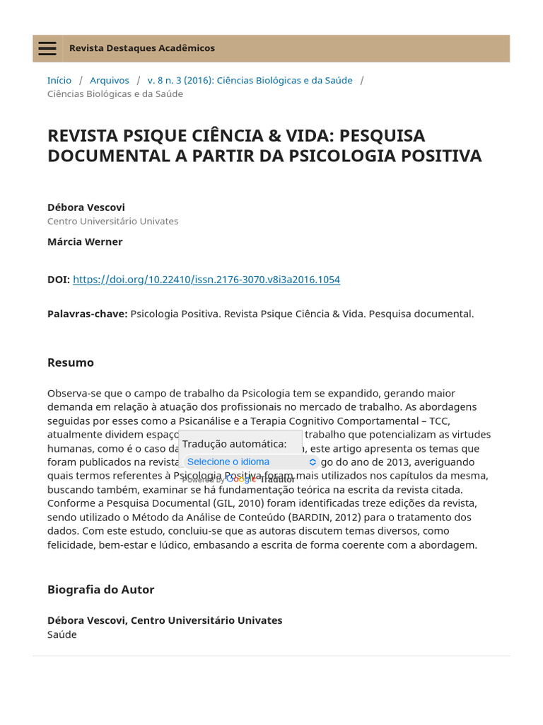 Psicologia Positiva na Psique Ciência & Vida | PDF | Psicologia | Science