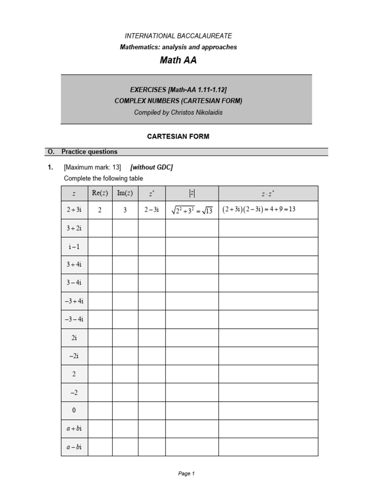 Math-AA 1.11-1.12 COMPLEX NUMBERS CARTESIAN FORM Eco | PDF | Zero Of A ...