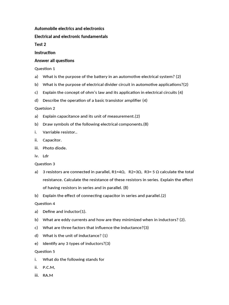 Electrics and Electronics Test 2-1 | PDF