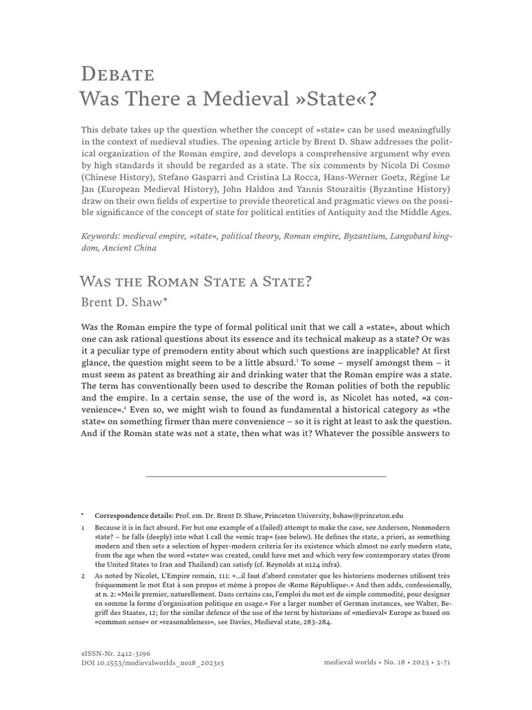 Debate_Was_There_a_Medieval_State | PDF | Concept | Roman Empire