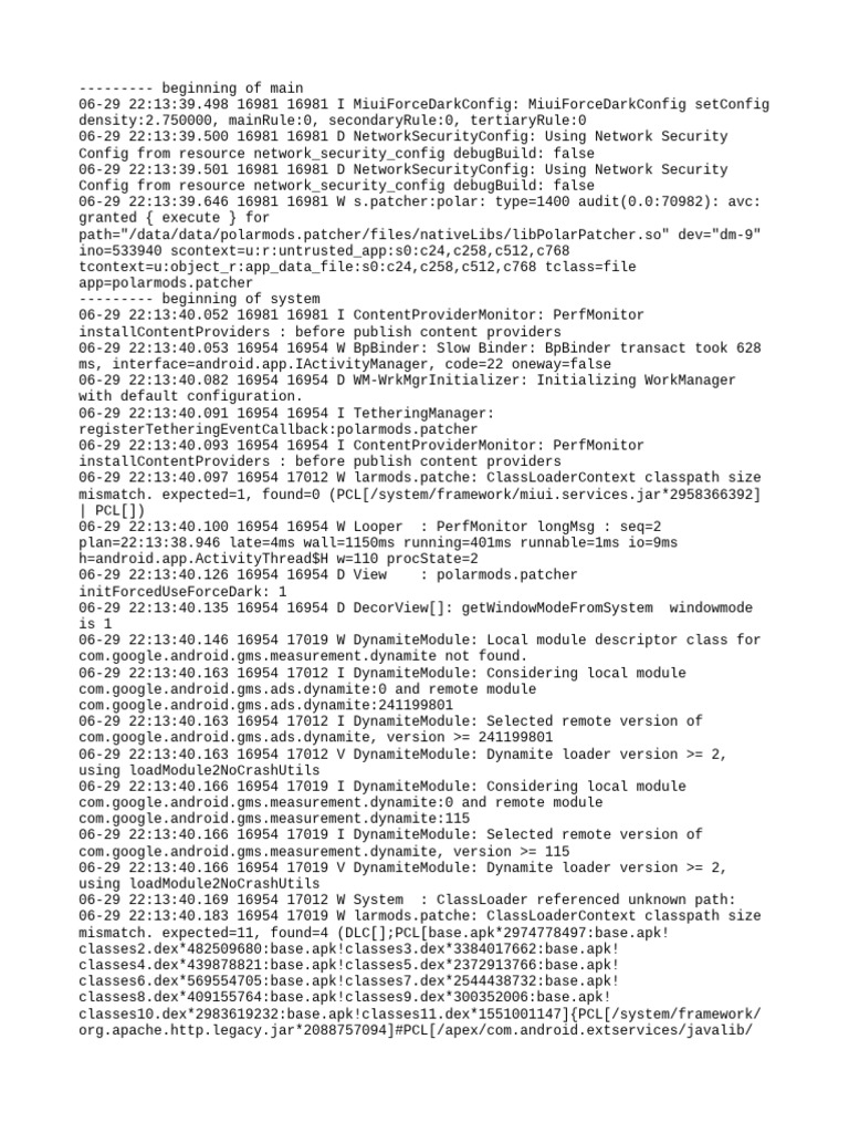 Polarmods - Patcher Logcat | PDF | Computing | Computer Programming