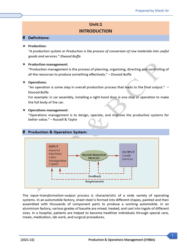Production & Operations Management Overview | PDF | Operations ...