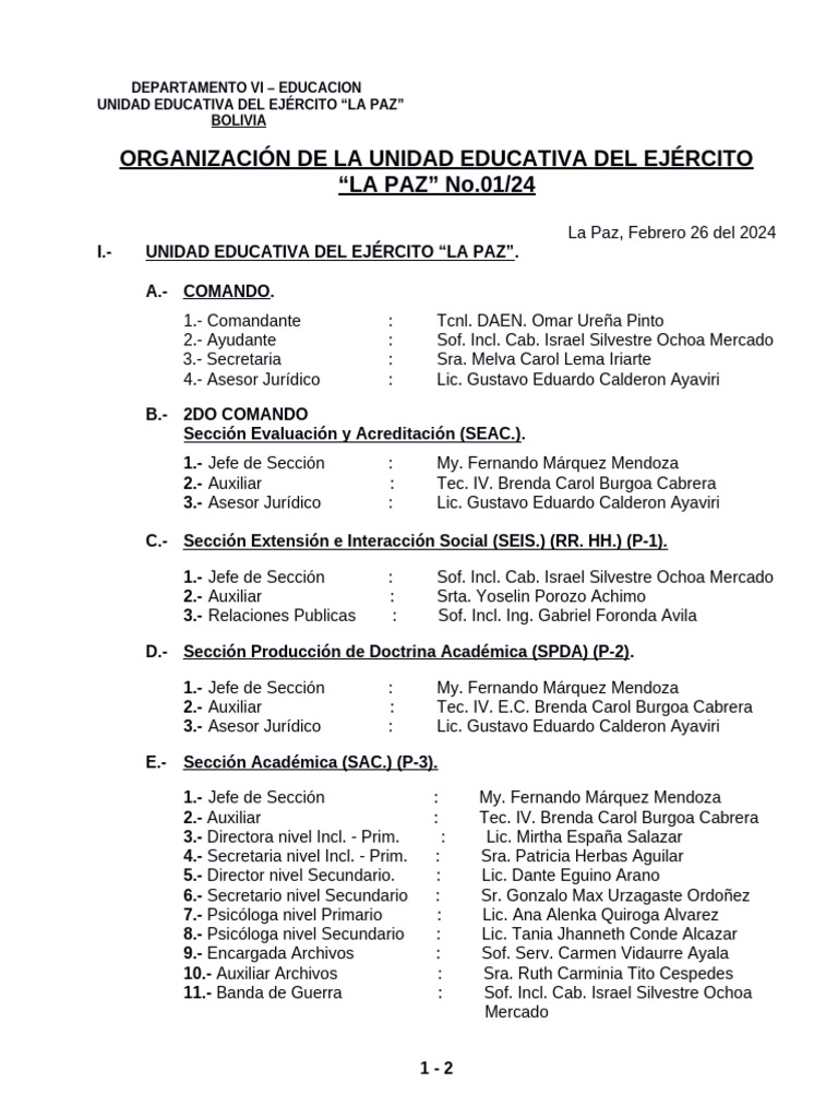 Organizacion Seis. Uee. Lp. 2024 | PDF