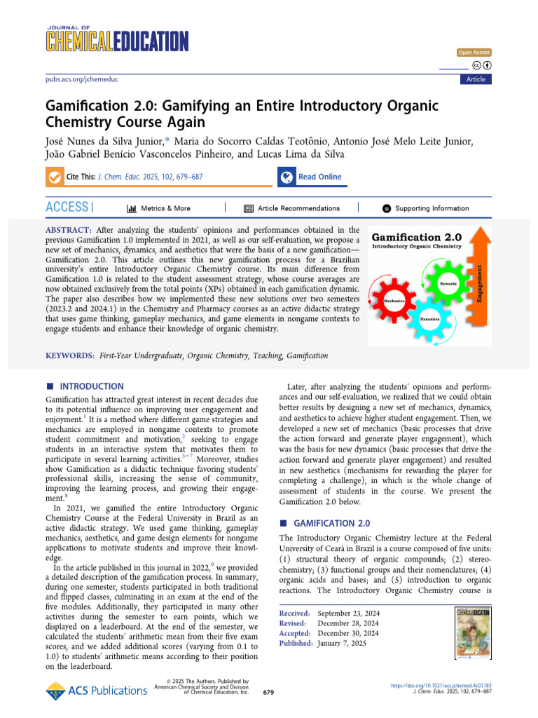 Da Silva Junior Et Al 2025 Gamification 2 0 Gamifying An Entire Introductory Organic Chemistry ...