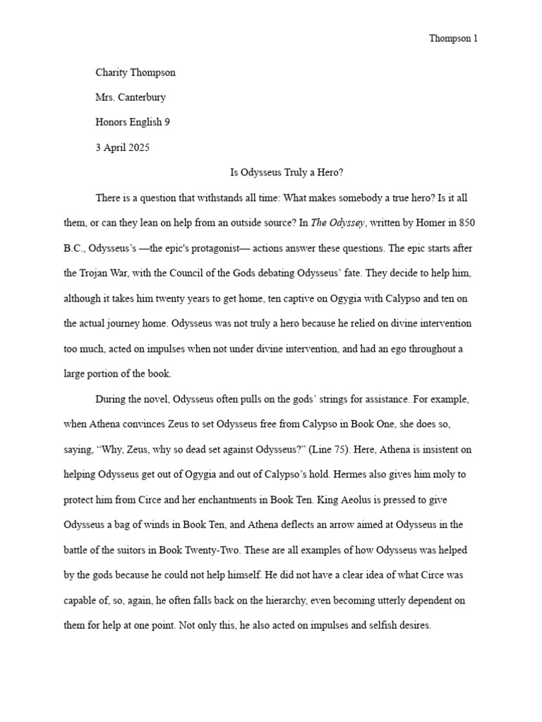 Odyssey Essay- Is Odysseus Really a Hero? | PDF | Odysseus | Odyssey