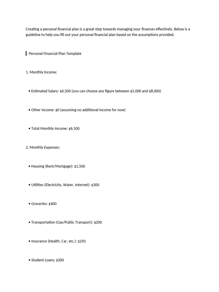 Personal Financial Plan Guide | PDF