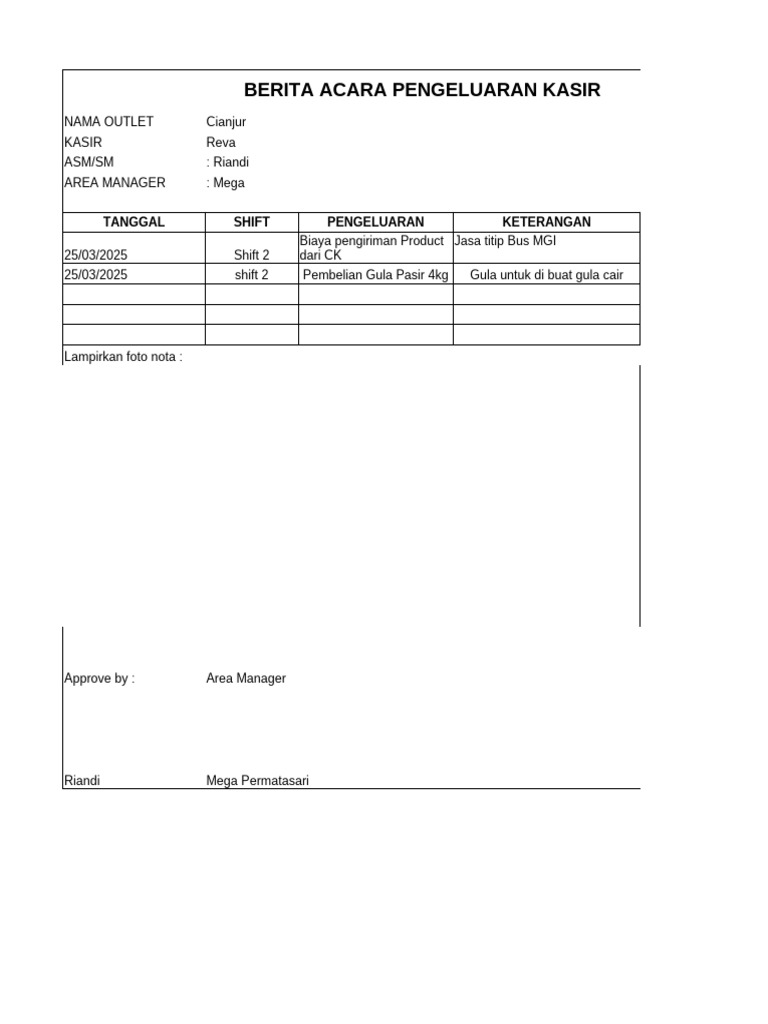 Berita Acara Pengeluaran Kasir | PDF