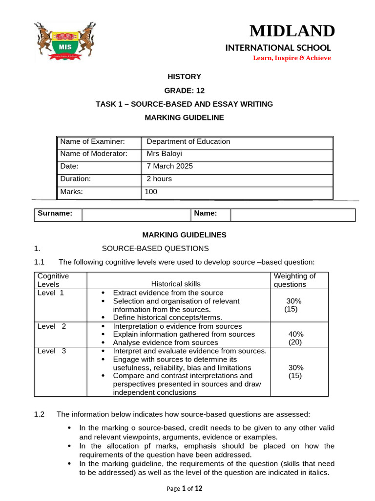 Grade 12 History Essay Guidelines | PDF | Black Power | Essays