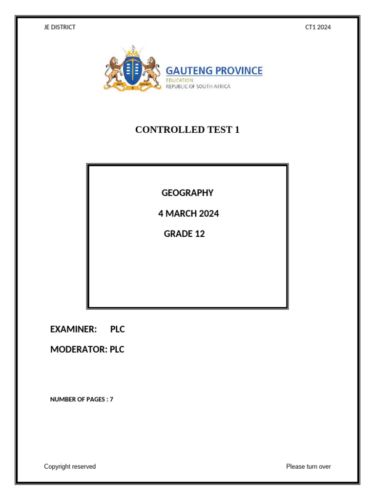 Geography GR 12 Controlled Test March 2024UPDATED VERSION | PDF | Fog ...