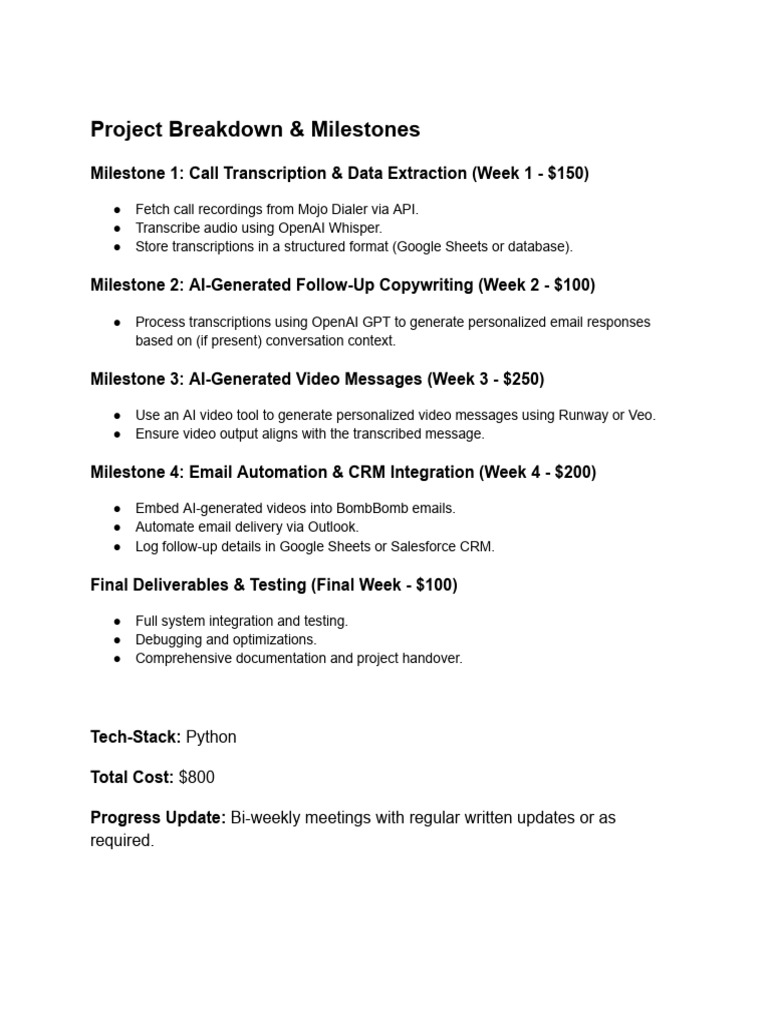 Project Breakdown & Milestones - Build Custom Automation for Follow-Up ...