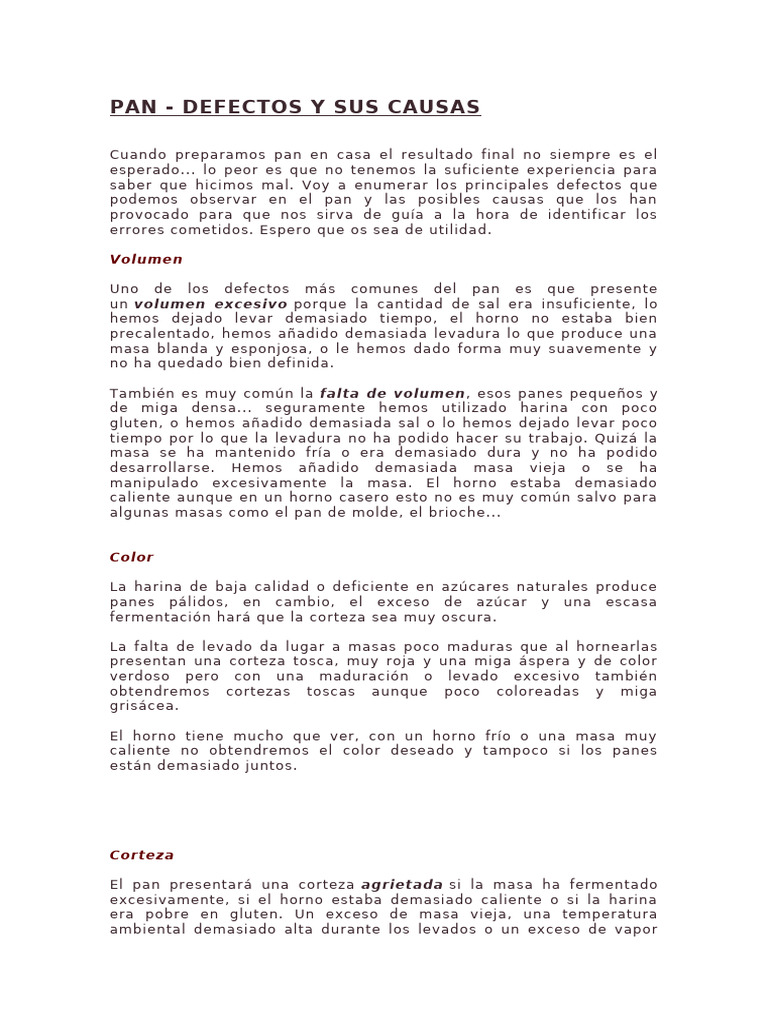 Defectos Comunes del Pan y Causas | PDF | Panes