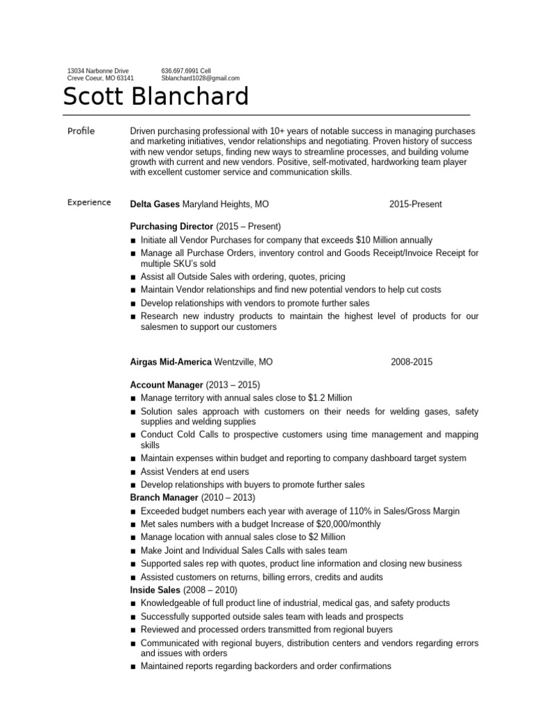 Scott Blanchard Resume | PDF | Sales | Business