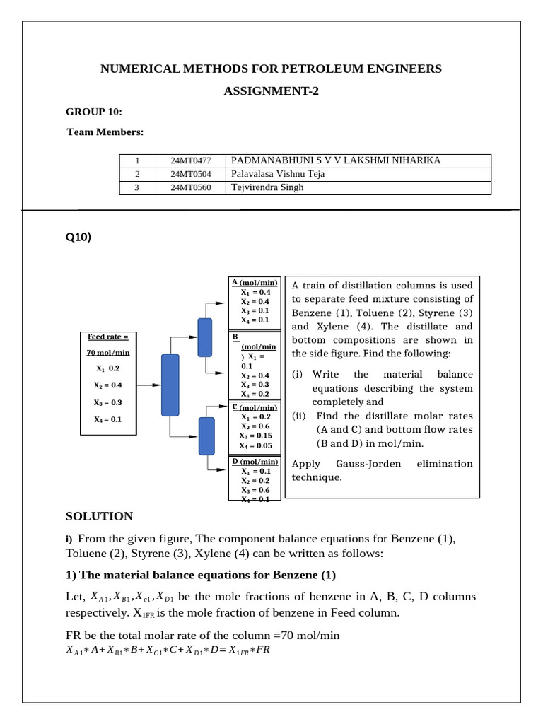 ASSIGNMENT numerical methods | PDF | Matrix (Mathematics) | Distillation
