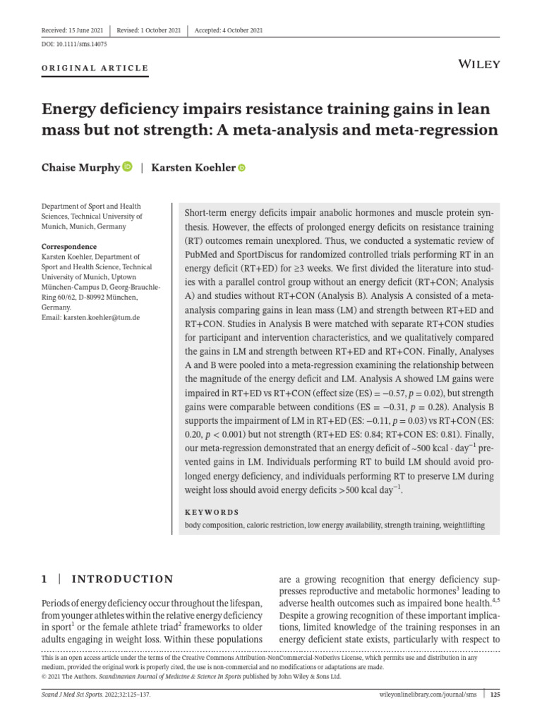 Energy Deficiency Impairs Resistance Training Gain | PDF | Effect Size ...