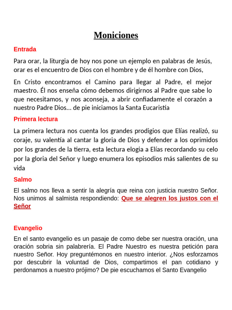 Moniciones Jueves Eucaristico | PDF | eucaristía | Oración