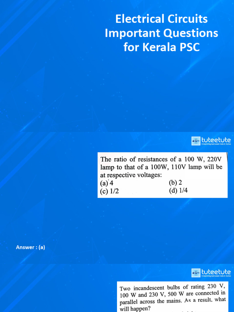 Electrical Circuits Important Questions For Kerala PSC | PDF