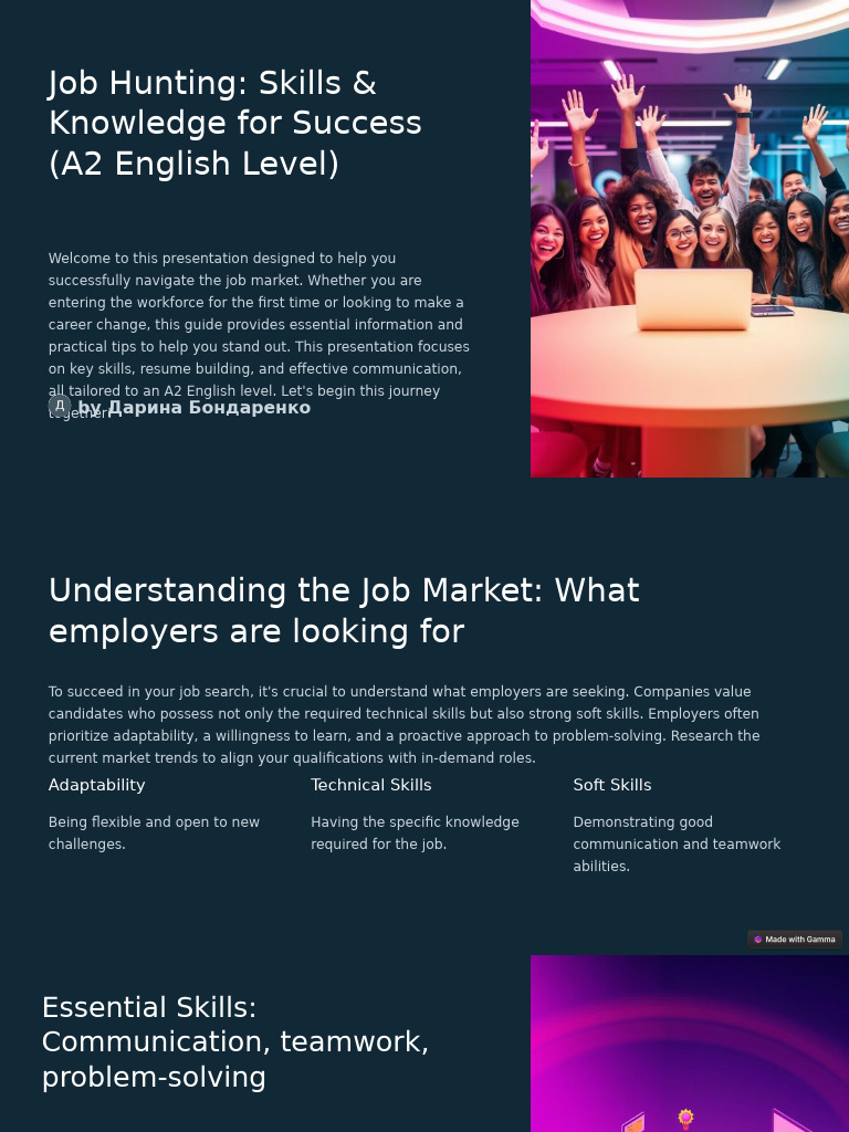 Job Hunting Skills and Knowledge For Success A2 English Level | PDF | Skill | Résumé