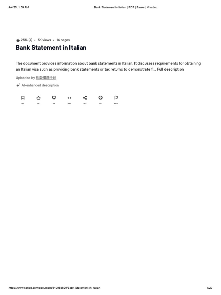 Bank Statement in Italian - PDF - Banks - Visa Inc | PDF | Digital ...
