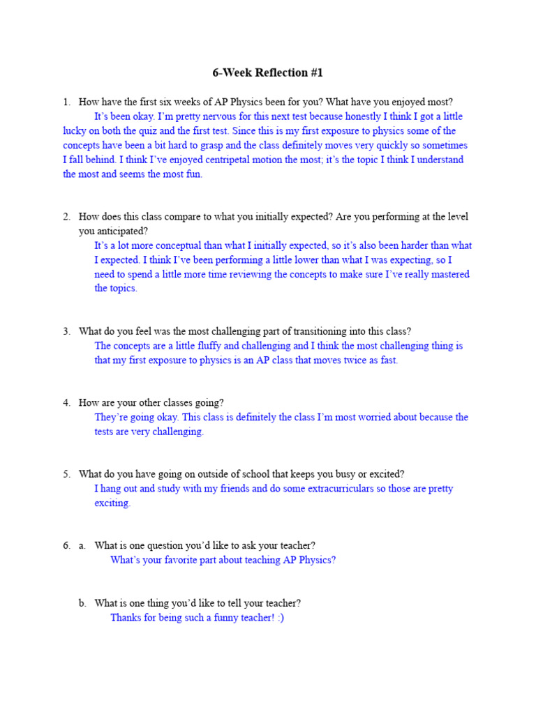 AP Physics 1 6-Week Reflection #1 Casavant | PDF